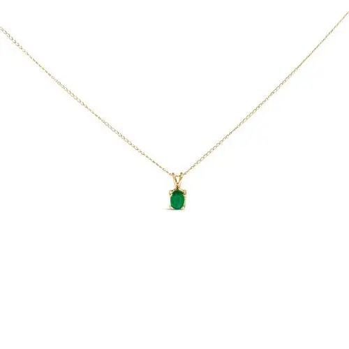 HAUS OF BRILLIANCE 14k Gold Gemstone Solitaire Pendant Necklace - Green Emerald | Yellow
